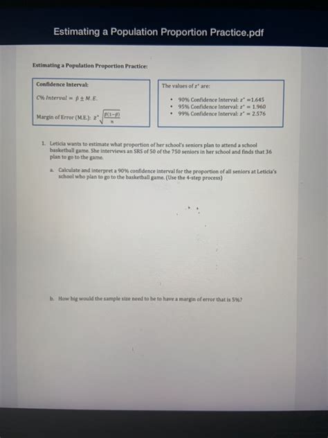 Solved Estimating A Population Proportion Practicepdf