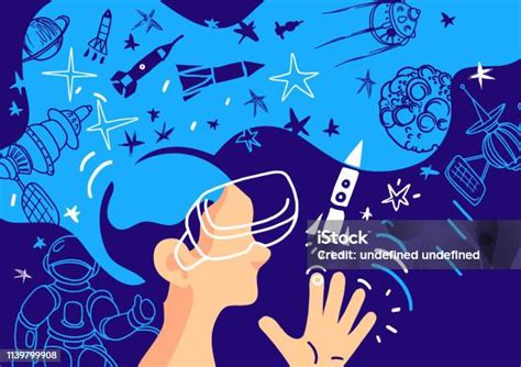 벡터 미래 지향적 인 디자인입니다 가상 현실 공간에 있는 어린이 가상현실에 대한 스톡 벡터 아트 및 기타 이미지 가상현실 감지기 개념 Istock