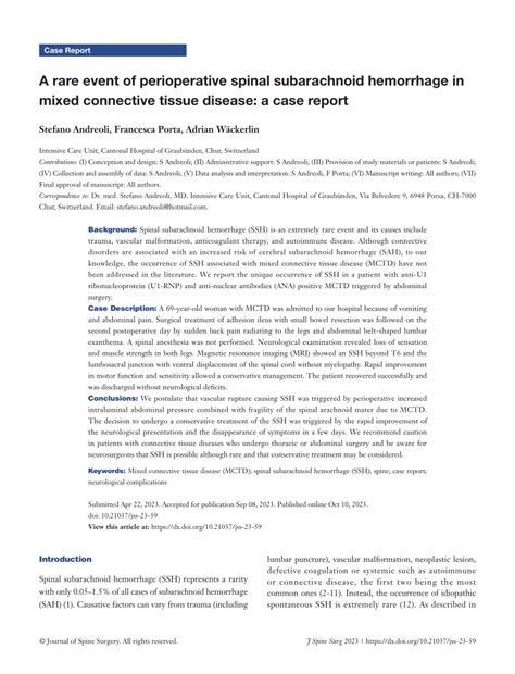 Pdf Title A Rare Event Of Perioperative Spinal Subarachnoid