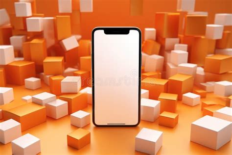 Smartphone With Orange Screen On Orange Background 3 D Rendering