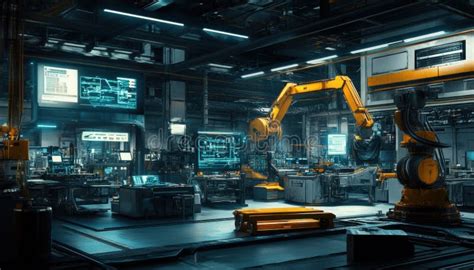 Advanced Robotics Assembly Area In A High Tech Industrial Facility Stock Image Image Of
