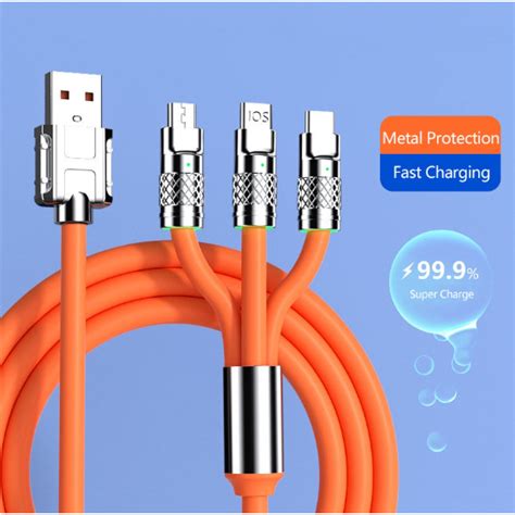 JH 120W 3in 1cable Original USB Liquid Silicone Cable Metal 6A Type C Fast Charge Cable Micro