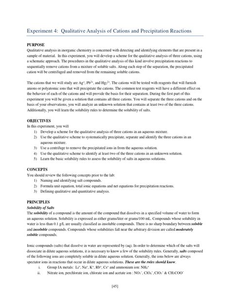 Experiment 4 Qualitative Analysis Of Cations Download Free Pdf Salt