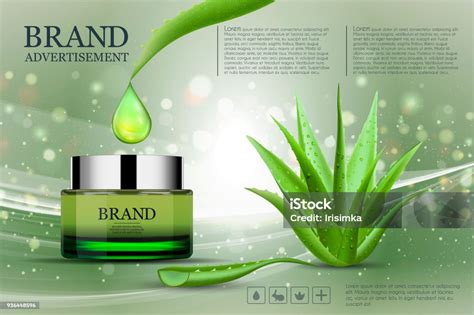광고 카탈로그 잡지에 대 한 미용 제품에 대 한 포스터 화장품 패키지의 벡터 디자인입니다 크림 젤 바디 로션 알로에 베라 추출 물과 보습 러시아에 대한 스톡 벡터 아트 및