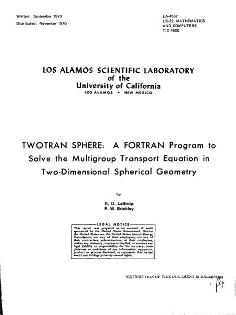 K D Lathrop F W Brinkley Twotran Sphere A Fortran Program To