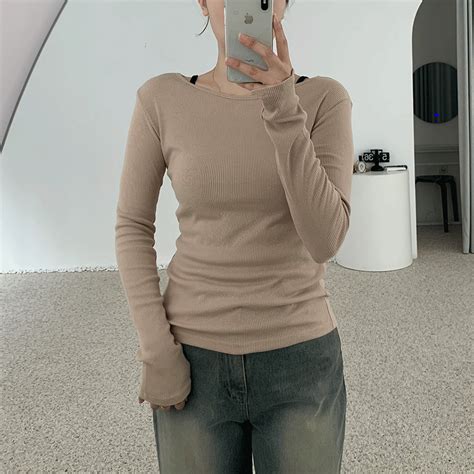 아베크시즌 11할인 여리핏🤎존예 리프 쫀쫀 골지 보트넥 루즈핏 긴팔티6color 간절기 봄 가을 위시버킷