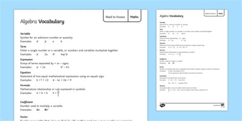 Algebra Vocabulary Beyond Secondary