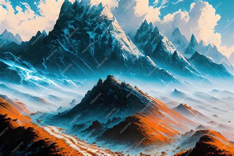Premium Photo Realistic Mountains Composition With Horizontal