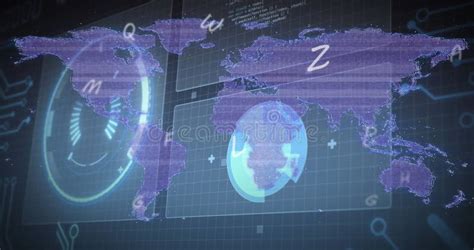 Image Of Alphabets Over Interface With Data Processing Against World
