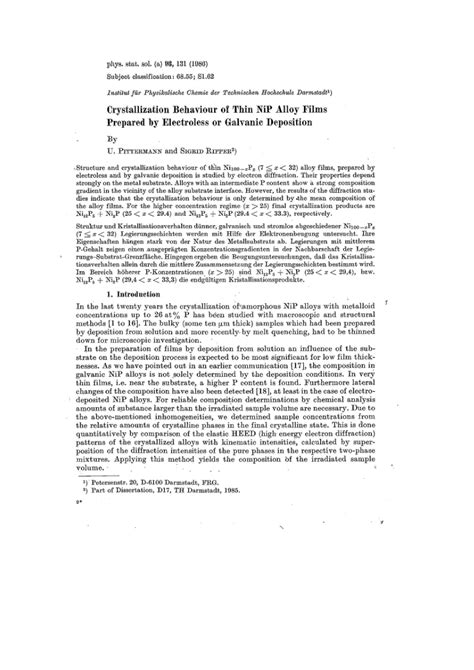 Pdf Crystallization Behaviour Of Thin Nip Alloy Films Prepared By Electroless Or Galvanic