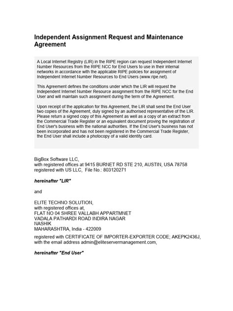 Independent Assignment Request And Maintenance Agreement Pdf