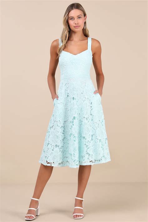 Mint Blue Midi Dress Lace Midi Dress Dress With Pockets Lulus