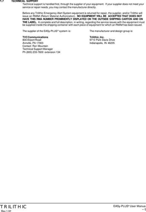 Trilithic Easyplus 1 Emergency Alert System User Manual