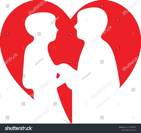 Couple Silhouette Red Heart Vector Romantic Stock Vector Royalty Free