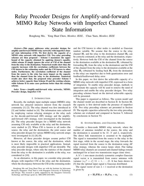 Pdf Relay Precoder Designs For Amplify And Forward Mimo Relay