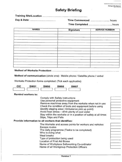 Safety Briefing Pdf
