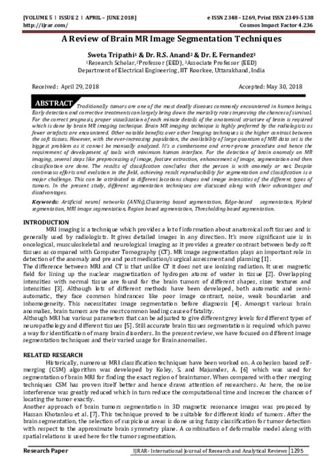 pdf a review of brain mr image segmentation techniques