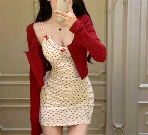 꽃 나시 미니 원피스 레드 가디건 원피스 세트 투피스 가디건 셋업 끈 나시 원피스 가디건 투피스 니트 가디건 로맨틱 Bj 여캠 방송 홀복 바캉스룩 휴양지 데이트룩 클럽 섹시
