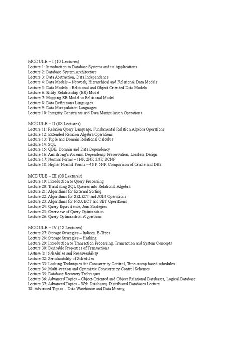 Database Engineering Lecture Notes Of Class Module I 10 Lectures Lecture 1 Introduction
