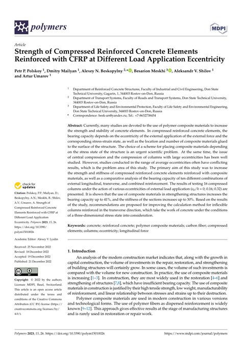 Pdf Strength Of Compressed Reinforced Concrete Elements Reinforced With Cfrp At Different Load