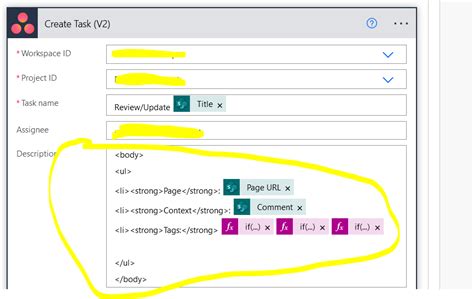 how we can pass html tags inside power automate asana create task v2 action stack overflow