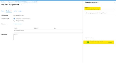 web app add key vault certificate access error while identity has key