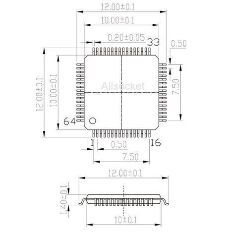 Allsocketcom Qfp64 Tqfp64 Lqfp64 Socket Fpq 64 05 06 Socket Qfp64 05