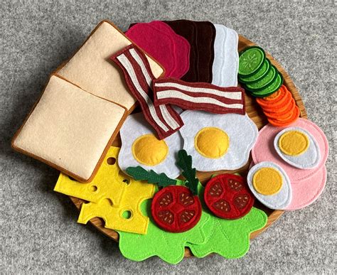 Breakfast Set Handmade Felt Pretend Play Food Montessori Educational Kitchen Toys Felt