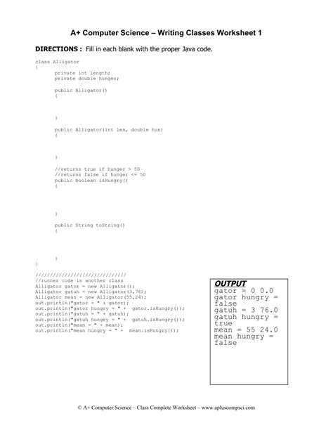 Solved A ﻿computer Science ﻿writing Classes Worksheet