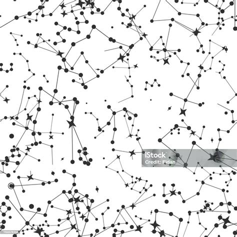 별 공간 우주 조디악 우주 검은 얇은 라인 요소 패턴 벡터 원활한 별자리 흰색 배경입니다 천문학 점성술 개체입니다 직물 직물 배너 디자인 0명에 대한 스톡 벡터 아트 및