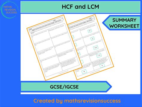 Highest Common Factor Hcf And Lowest Common Multiple Lcm Summary Worksheet Teaching