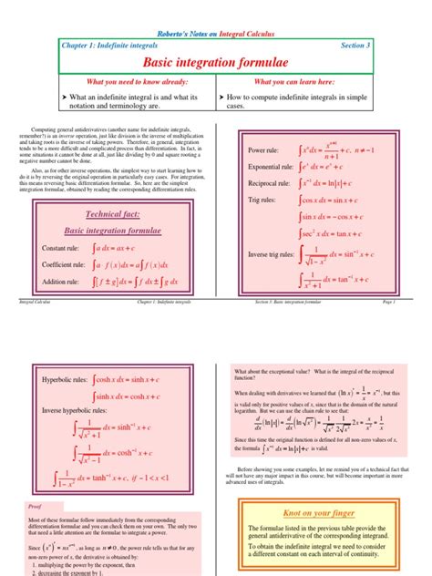 Basic Integration Formulae Integral Calculus Pdf Integral