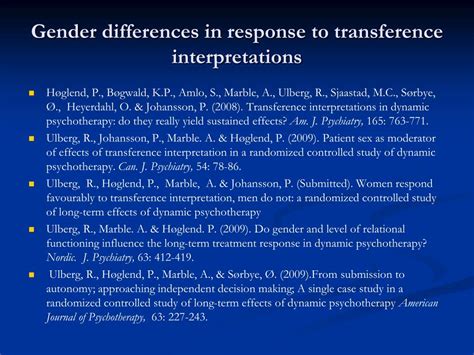 Ppt Gender Differences In Response To Transference Interpretations