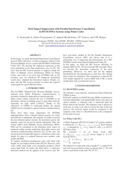 Pdf Mai Impact Suppression With Parallel Interference Cancellation In Ds Ocdma Systems Using