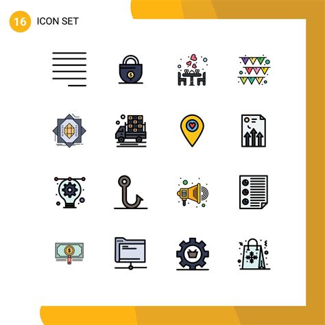 Group Of 16 Flat Color Filled Lines Signs And Symbols For Fabrication Abstract Date Paper