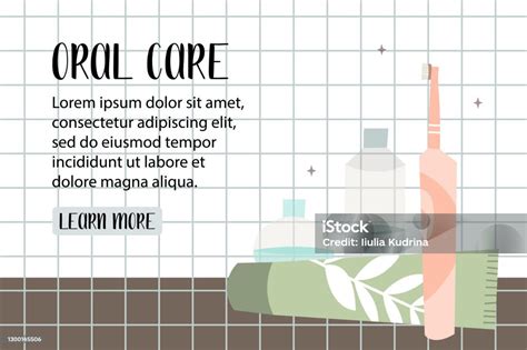 구강 관리 치과 청소 도구 칫솔 치약 찌그러짐 치과 치실 구강 세척제 치과 위생 치아 관리 벡터 플랫 만화 일러스트레이션 방문 페이지 템플릿 배너 디자인 웹 가글에 대한