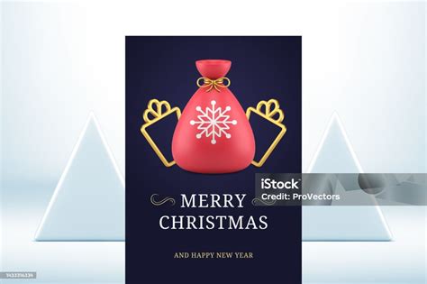 산타 클로스 레드 자루 새해 복 많이 받으세요 인사말 카드 템플릿 현실적인 3d 아이콘 벡터 일러스트 레이 션 12월에 대한 스톡 벡터 아트 및 기타 이미지 Istock