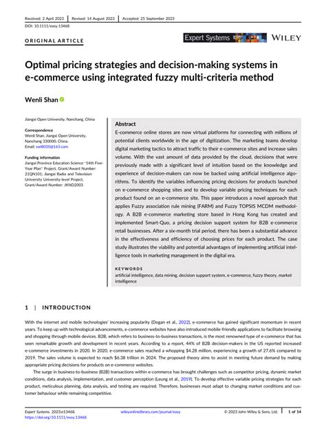 Optimal Pricing Strategies And Decision‐making Systems In E‐commerce Using Integrated Fuzzy