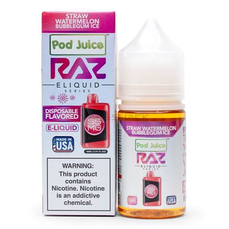 Straw Watermelon Bubblegum Ice Pod Juice X Raz E Liquid 30ml Vape Shack