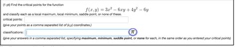 solved find the critical points for the function f x y