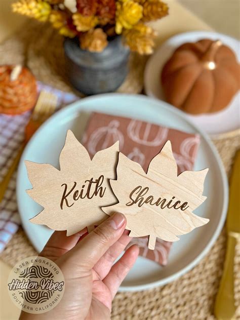 Thanksgiving Fall Leaf Table Name Tags Holiday Table Tags Fall Leaf Name Tags Engraved