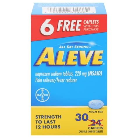 Aleve Capsule Shaped Tablets All Day Strong 220 Mg Pain Relieverfever