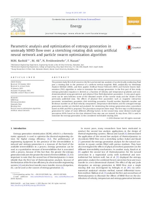 Parametric Analysis And Optimization Of Entropy Generation In Unsteady