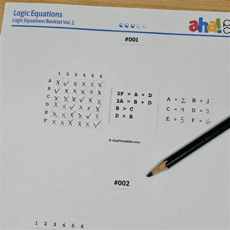Logic Equations Aha Printables