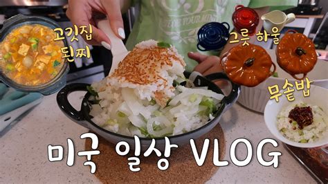 🇺🇸미국일상 Vlog👩🏻‍🍳베이비웍 무밥 솥밥 고깃집 된장찌개 스타우브 르쿠르제 주방용품 하울 국제커플 집밥 트레이더조 냉동식품 미국 브이로그 Youtube