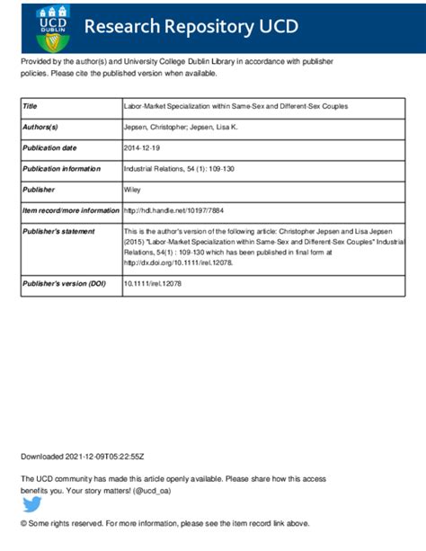 Pdf Labor Market Specialization Within Same Sex And Difference Sex
