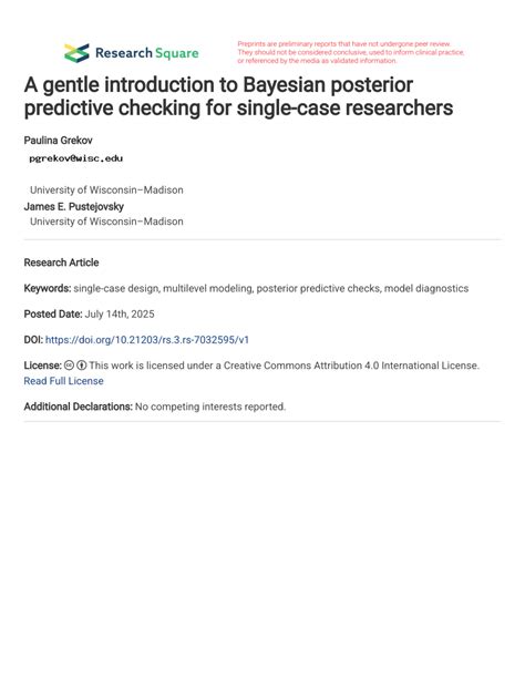Pdf A Gentle Introduction To Bayesian Posterior Predictive Checking For Single Case Researchers