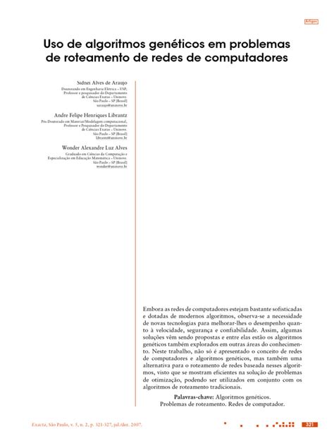 Uso De Algoritmos Genéticos Em Problemas De Roteamento Pdf Boa