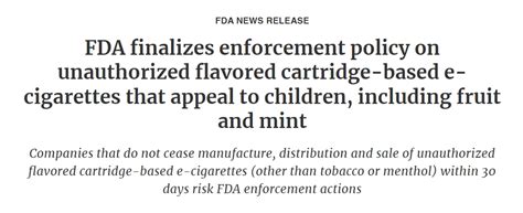 Fda Bans Most Flavored Cartridge Based E Cigarettes Ecigator