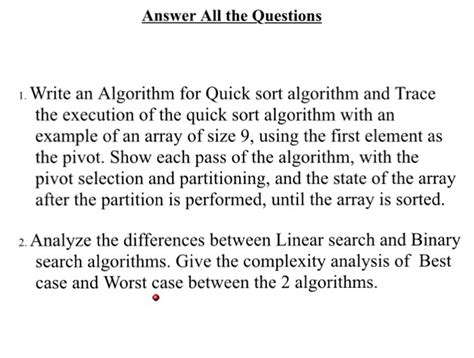 Solved Write An Algorithm For Quick Sort Algorithm And Trace